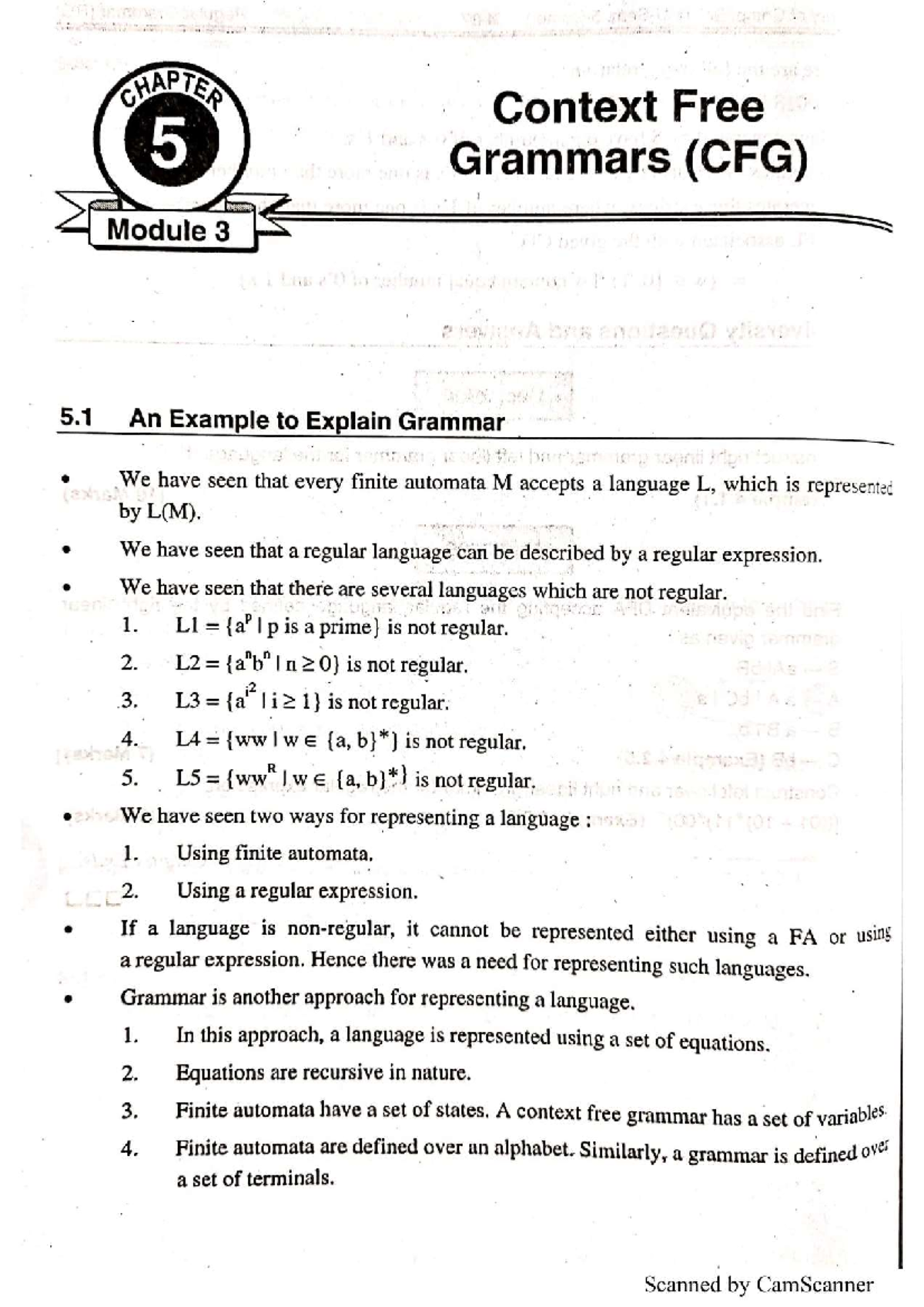 CH 3 - clz notes - CHAPTER Context Free 5 Grammars (CFG) Module 3 5 An ...