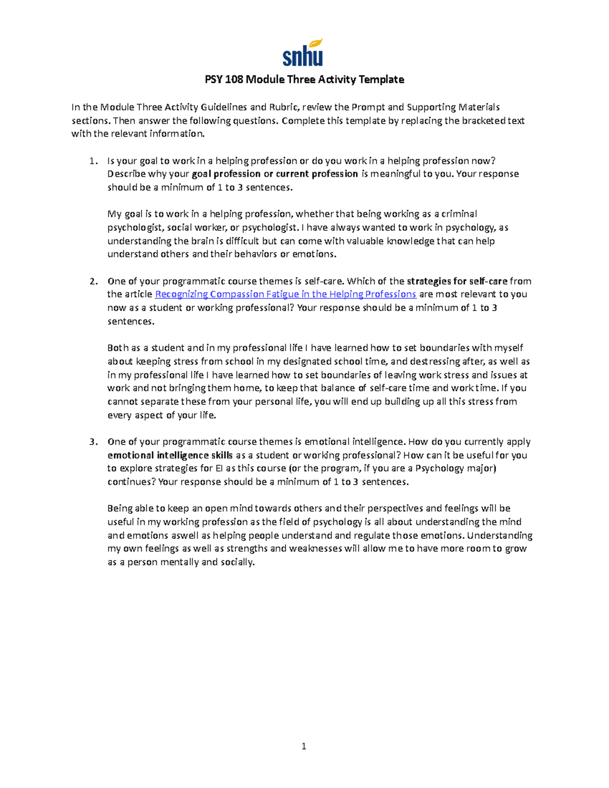 PSY 108 Module Three Activity Template - Then answer the following ...