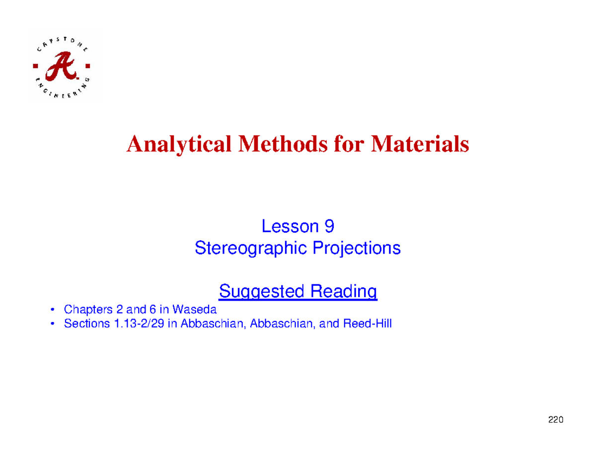 09 - stereographic projections - 220 Analytical Methods for Materials ...