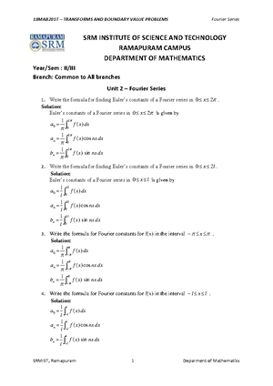 CT III - CT-3 EXAM PAPER WITH ANSWERS - Solved University Question Papers-15MA201, SRMIST 1 B ...