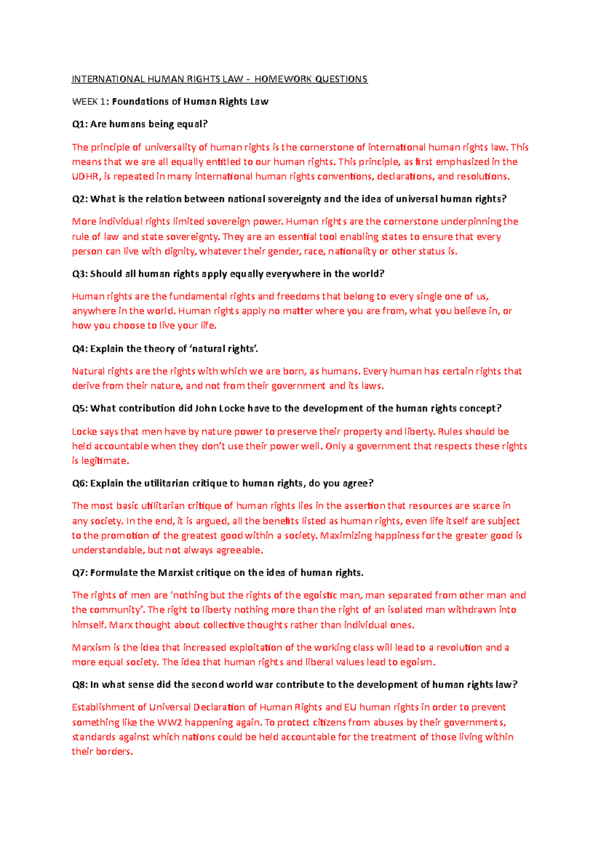 International Human Rights questions - International Law - HHS ...