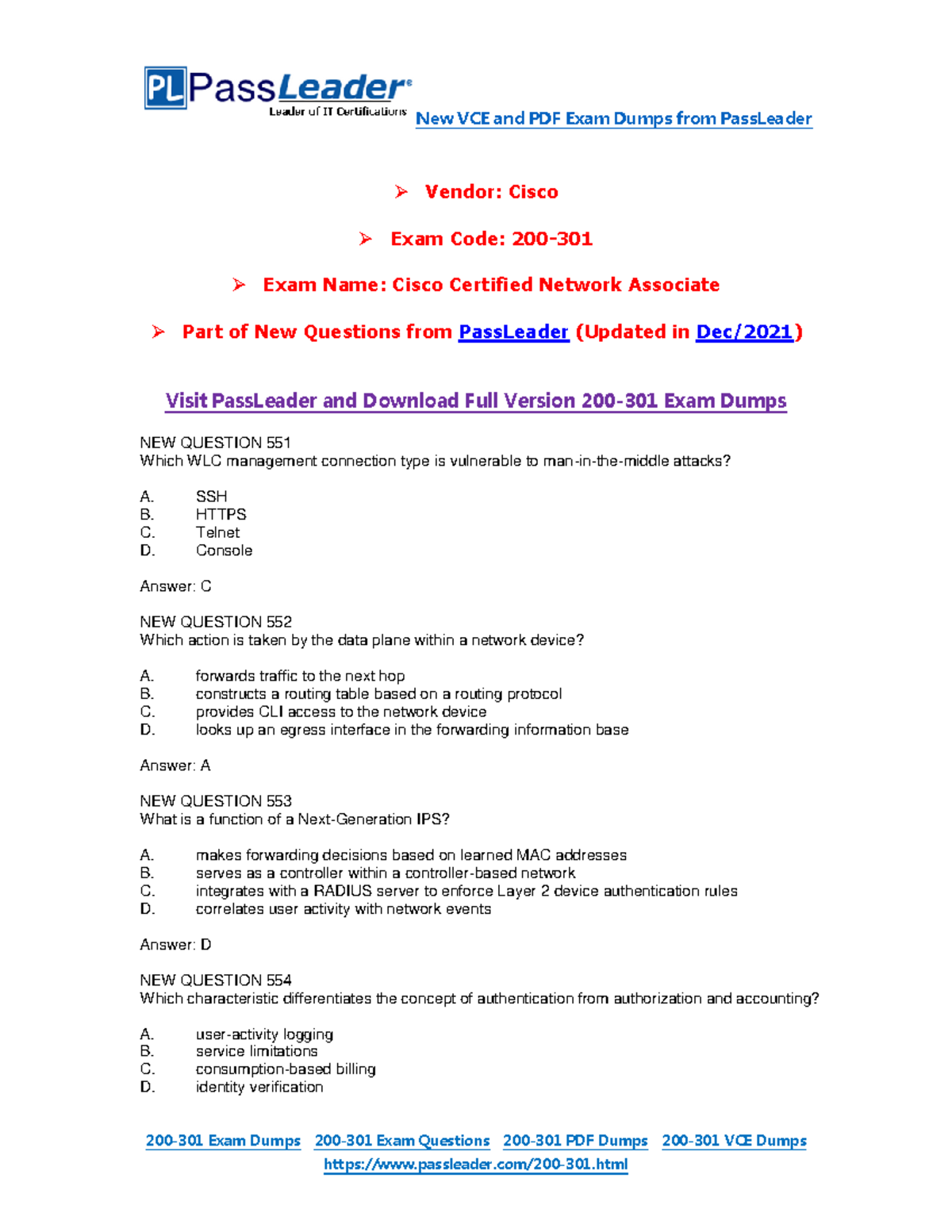 [Dec-2021-Updated] Pass Leader 2020 CCNA 200-301 Exam Dumps - 200-301 ...