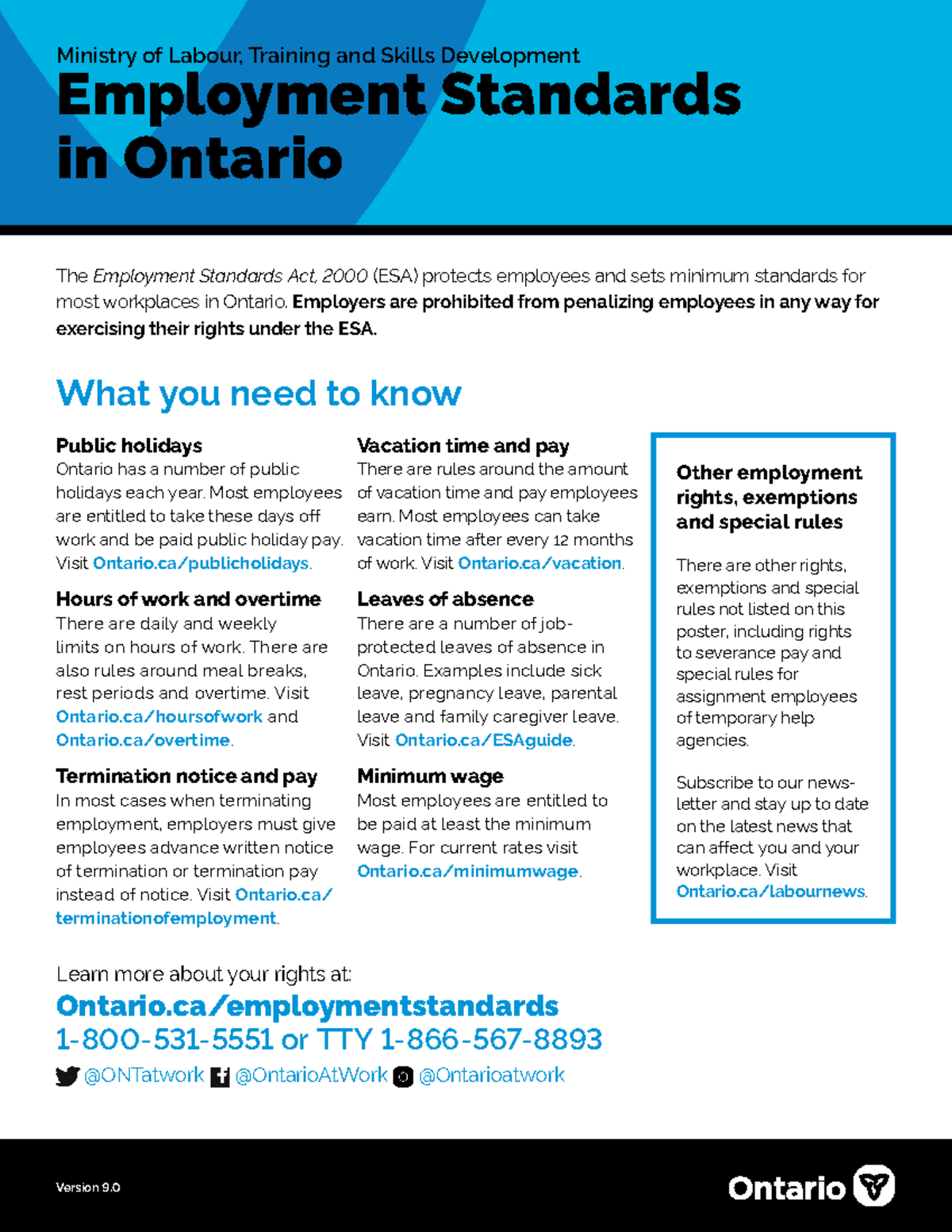 MEL3E - Employment Standards Poster - Ministry of Labour, Training and ...