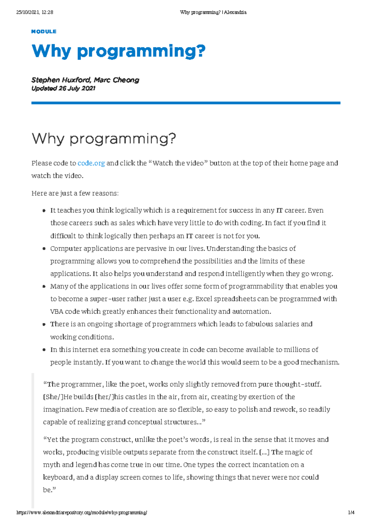 Why programming Alexandria - 25/10/2021, 12:28 Why programming ...