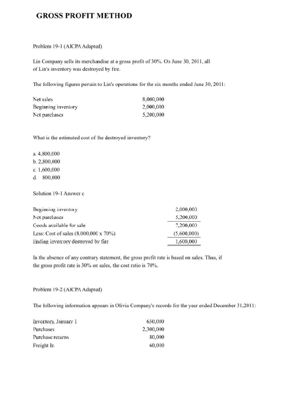 Gross Profit Method ( Study) - BS in Accountancy - Studocu