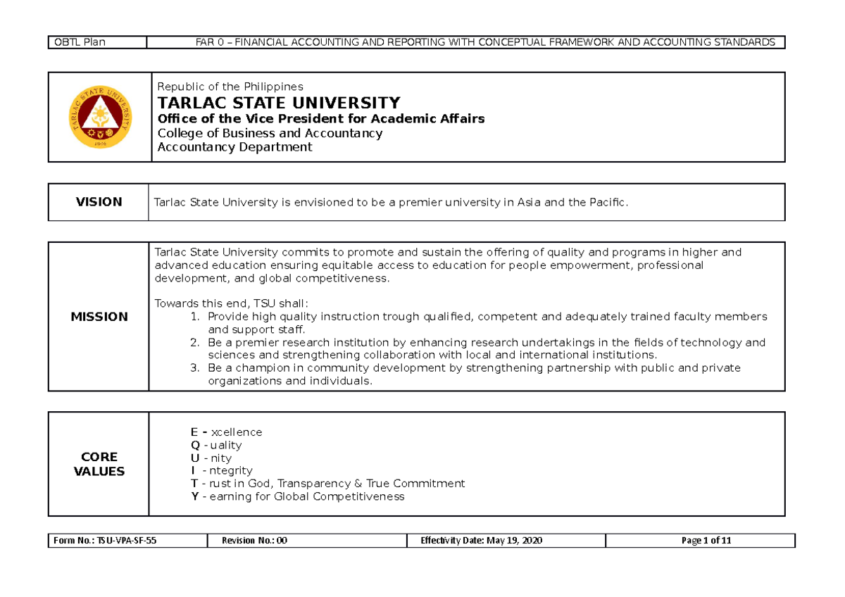 FAR 0 Flexible OBTL A4 - Republic of the Philippines TARLAC STATE ...