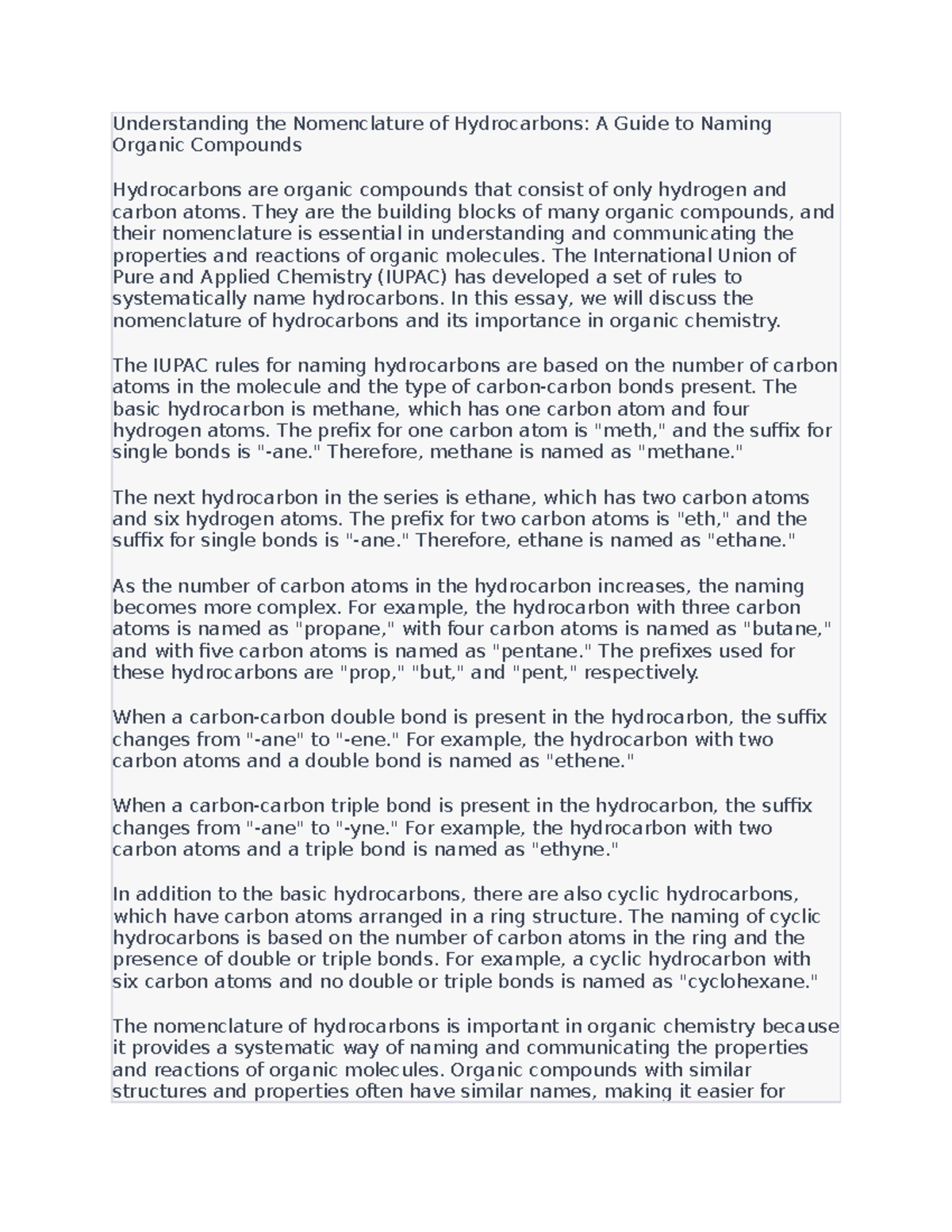 Understanding the Nomenclature of Hydrocarbons - They are the building ...