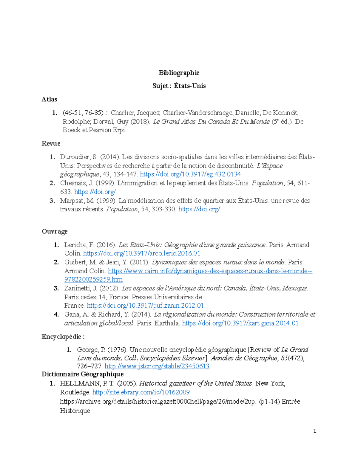 Commentaire Bibliographique - Bibliographie Sujet : États-Unis Atlas (46-51, 76-85) : Charlier ...