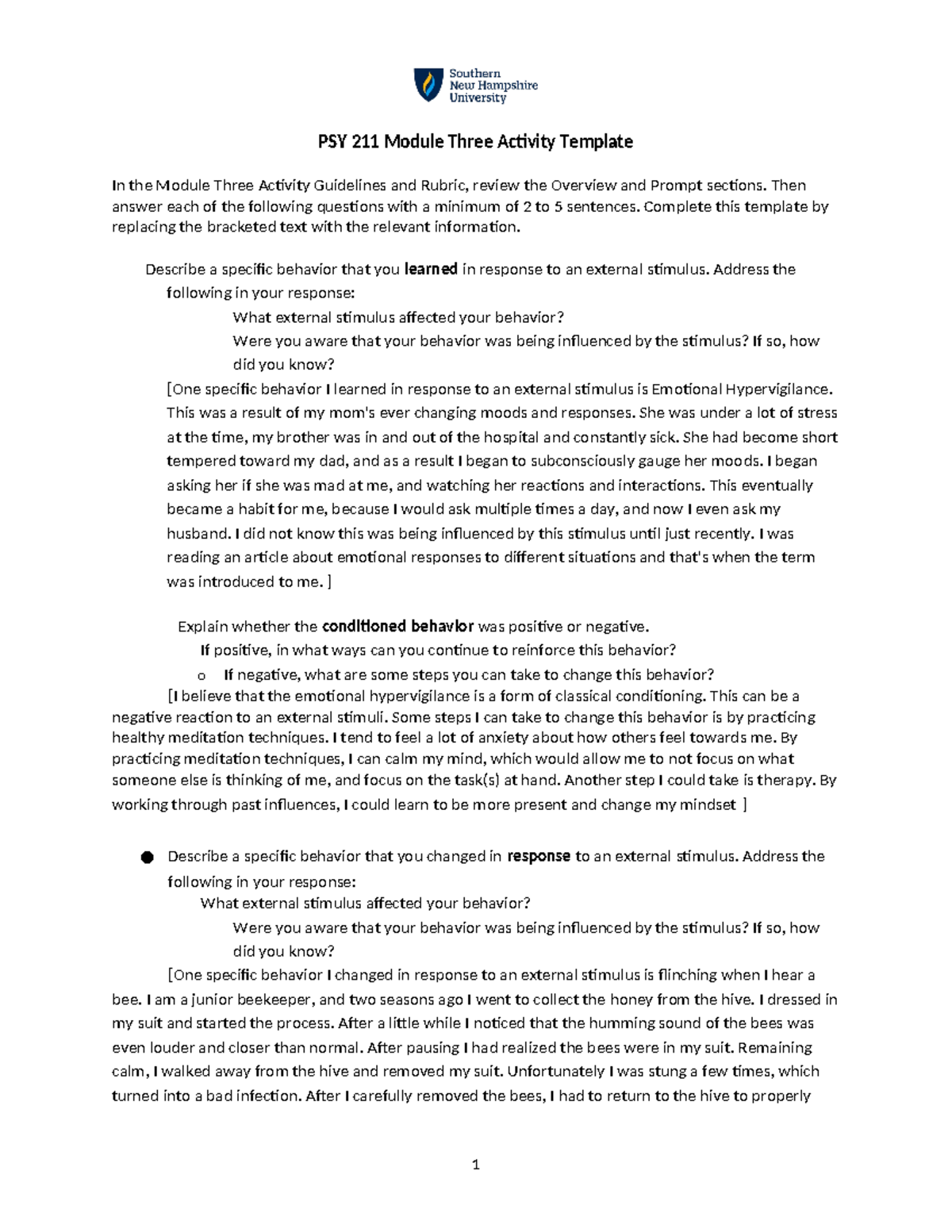 PSY 211 Module Three Activity Template - Then answer each of the ...