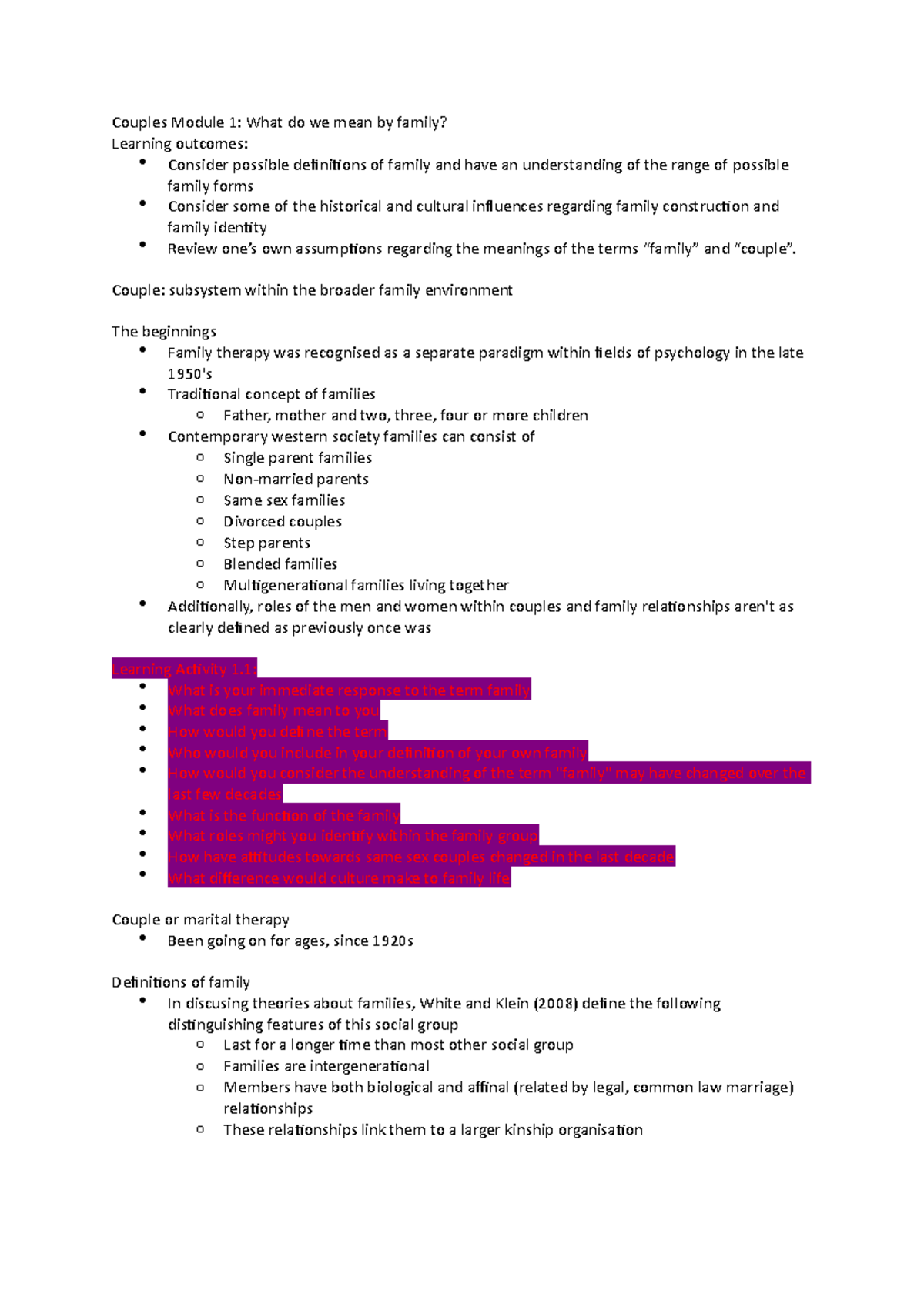 Couples Module 1 - tutorial notes for exam prep and assignments ...