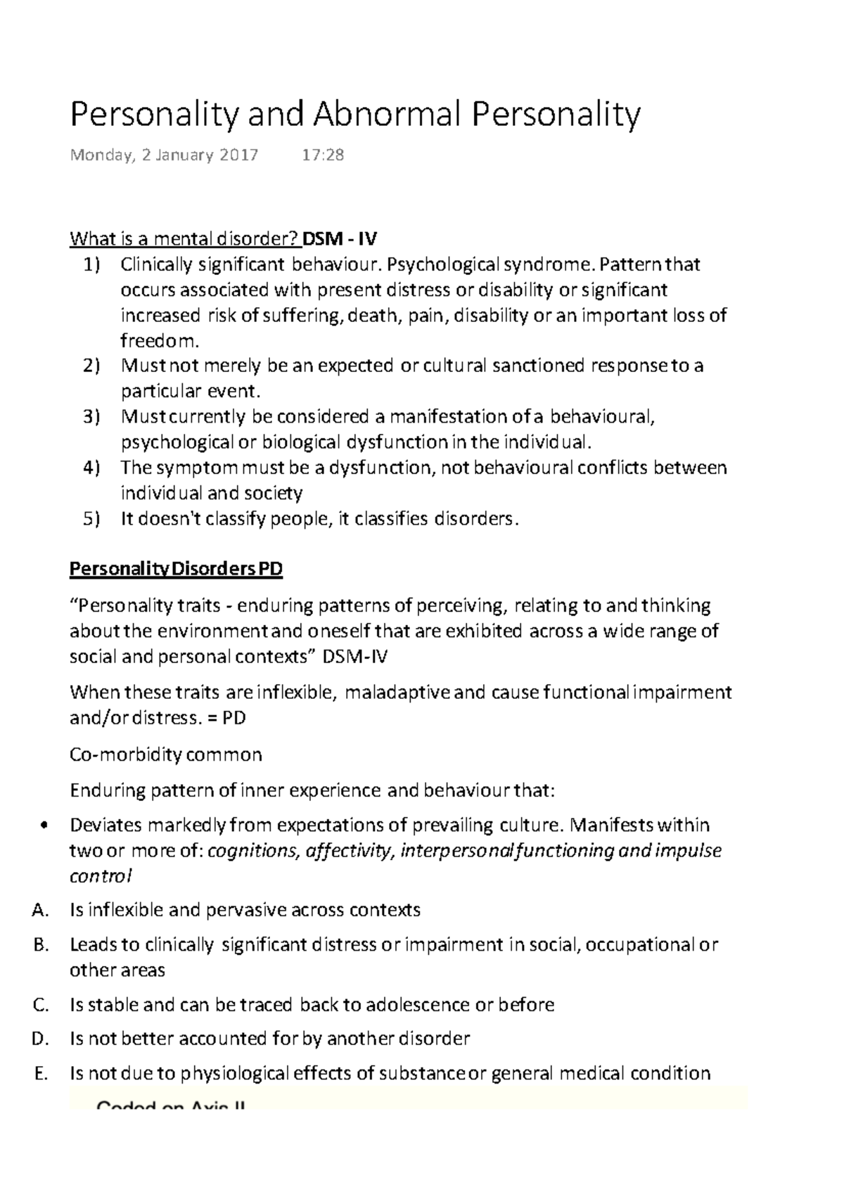 Personality and Abnormal Personality - What is a mental disorder? DSM ...