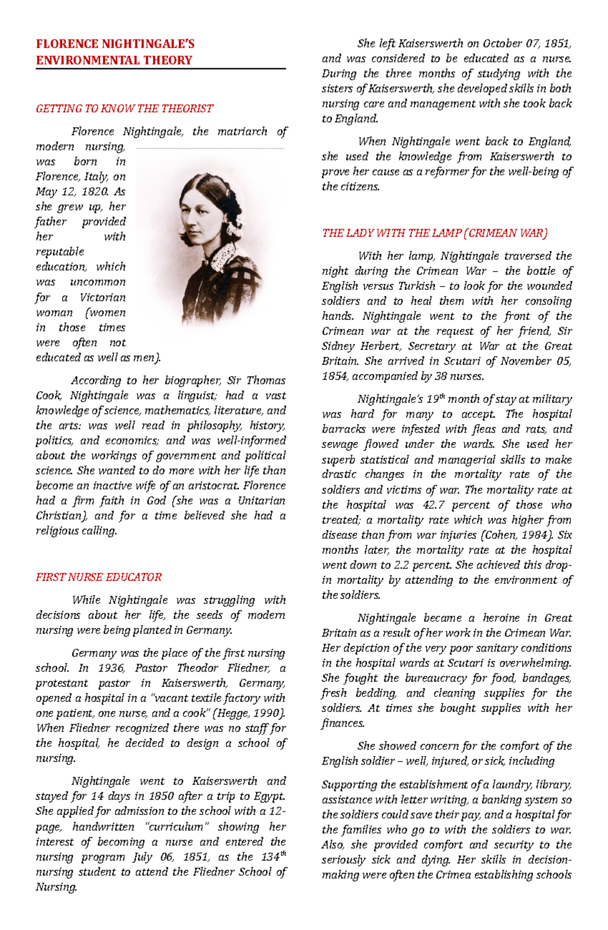 Florence Nightingales Environmental Theory - FLORENCE NIGHTINGALE’S ...