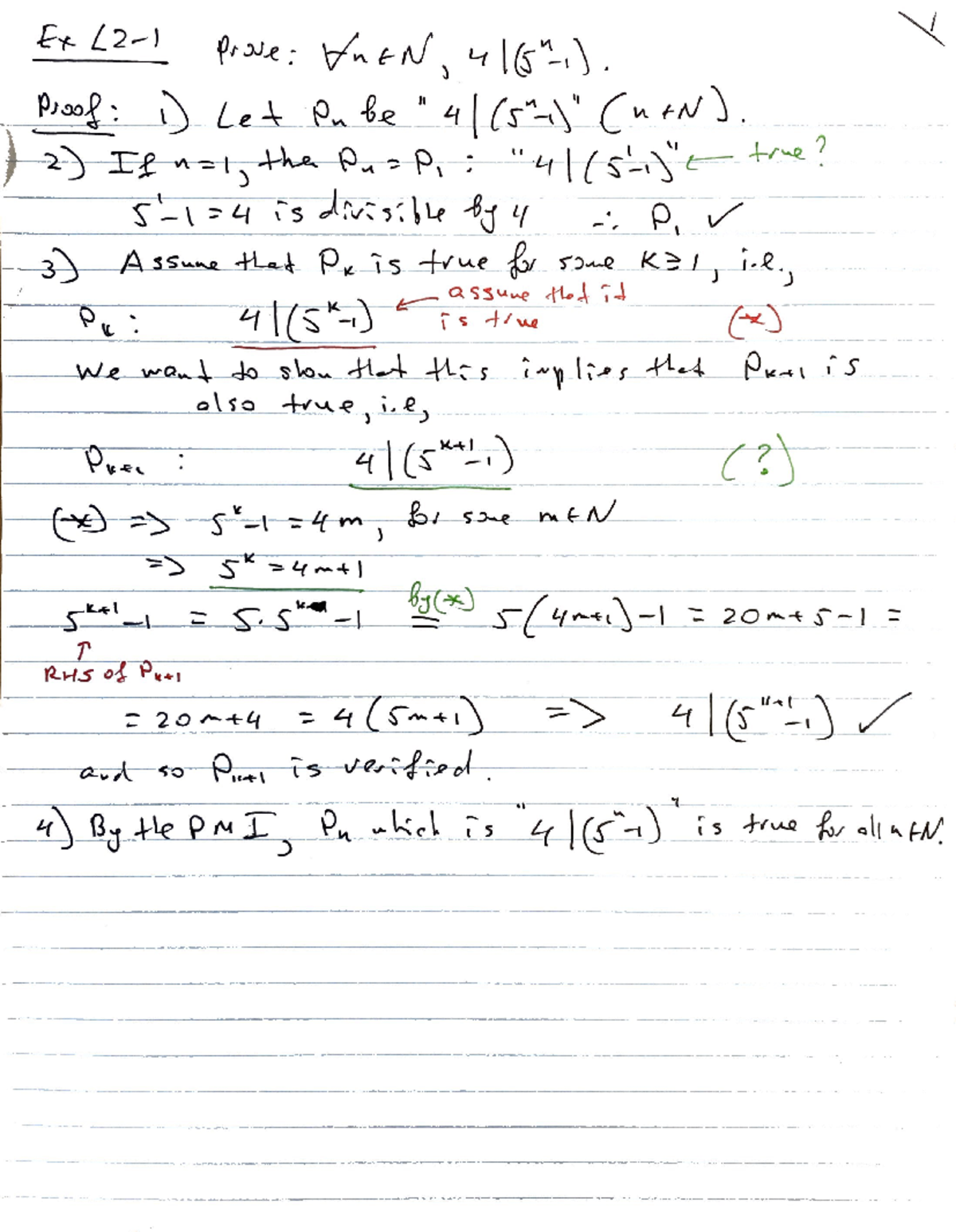 1210 Lecture 2 notes - MATH 1210 - Ex Prive: VAEN , proof: 1) Let Pn be ...