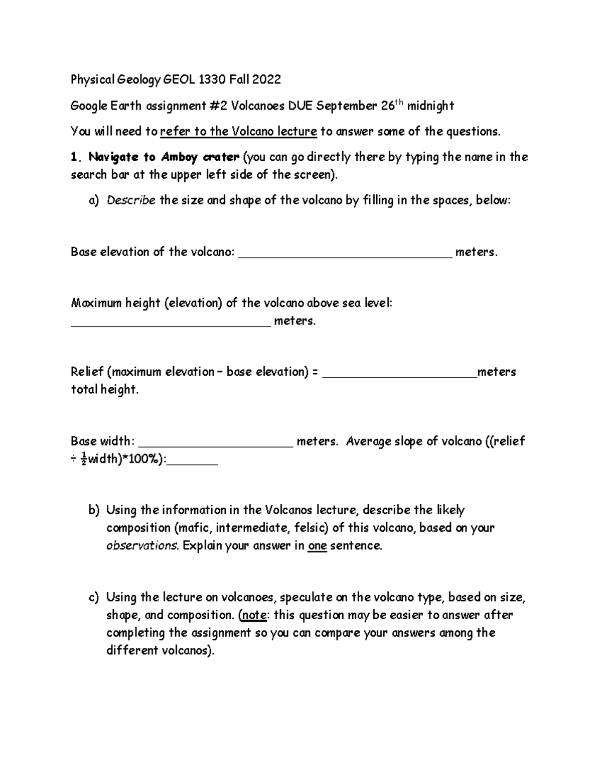 Assignment 2 volcanoes - Physical Geology GEOL 1330 Fall 2022 Google ...