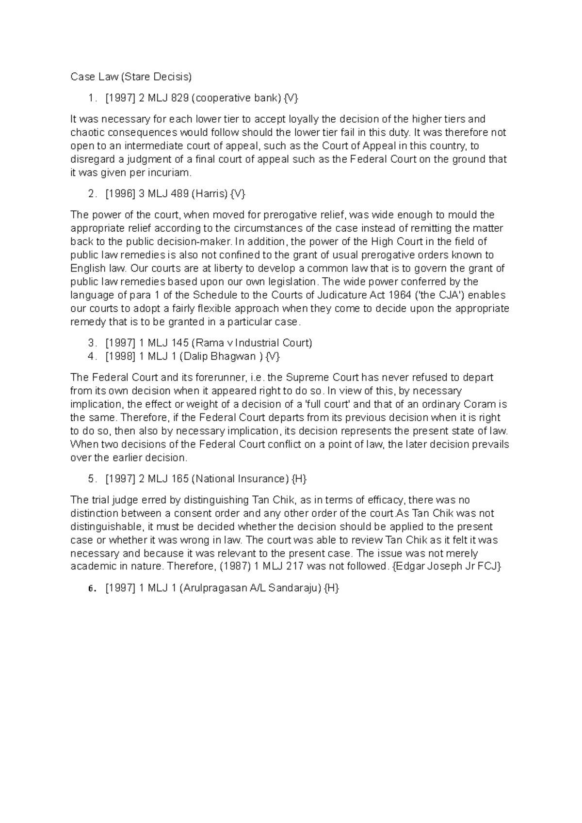 Case Law (Stare Decisis) - Case Law (Stare Decisis) [1997] 2 MLJ 829 ...