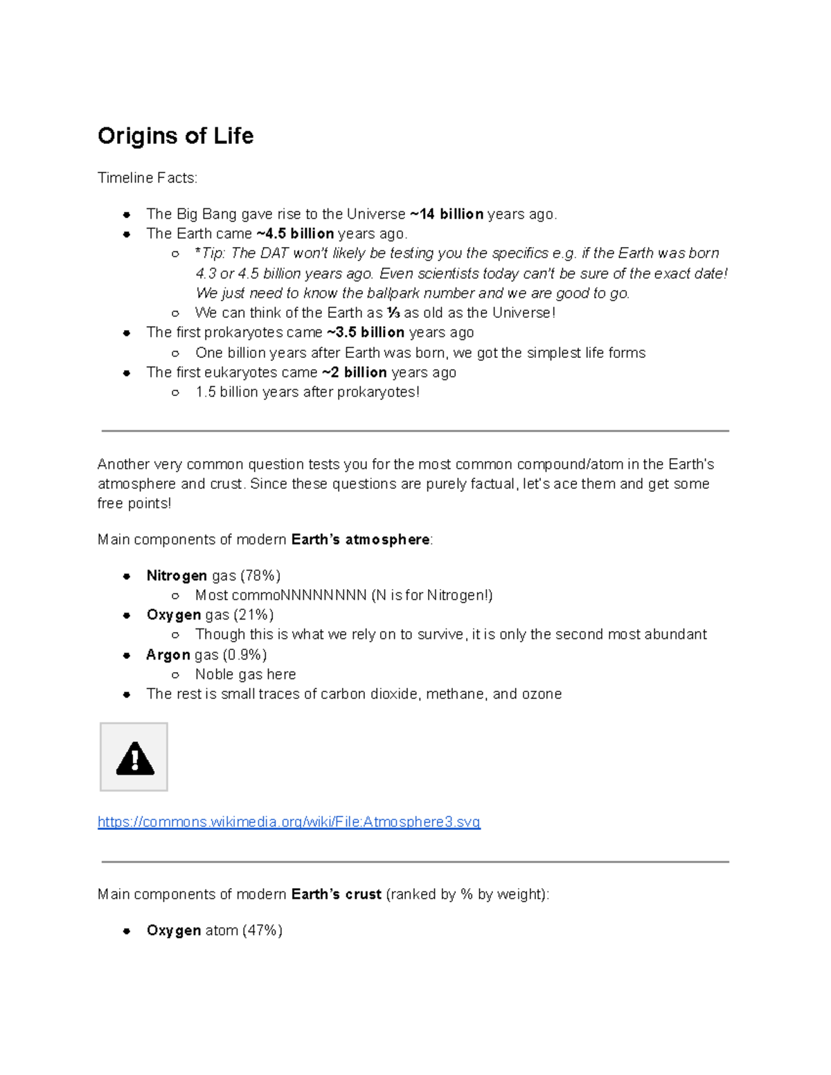 Origins of Life - Lecture notes 1 - Origins of Life Timeline Facts: The ...