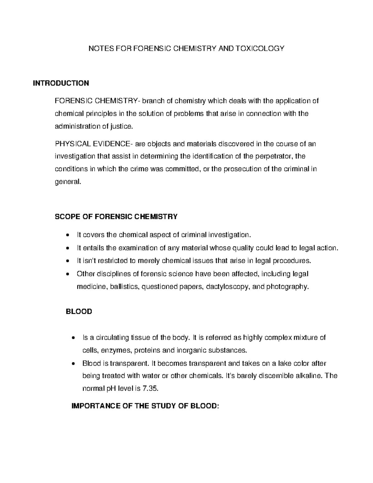 Notes FOR Forensic Chemistry AND Toxicology POA - NOTES FOR FORENSIC ...