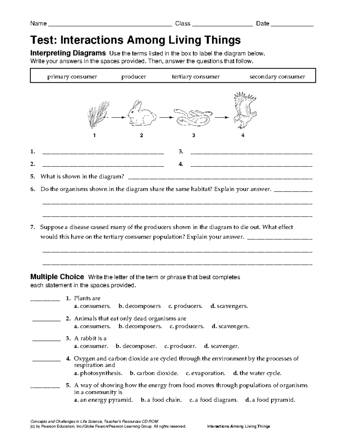 Interaction of organism worksheet - Name Class Date Concepts and ...