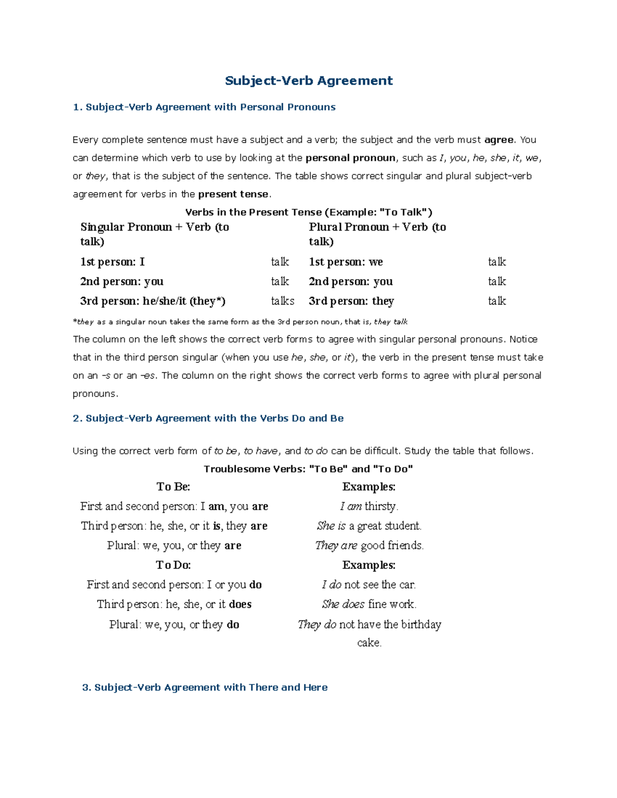 COMM 161 - Subject-Verb Agreement - Subject-Verb Agreement 1. Subject ...