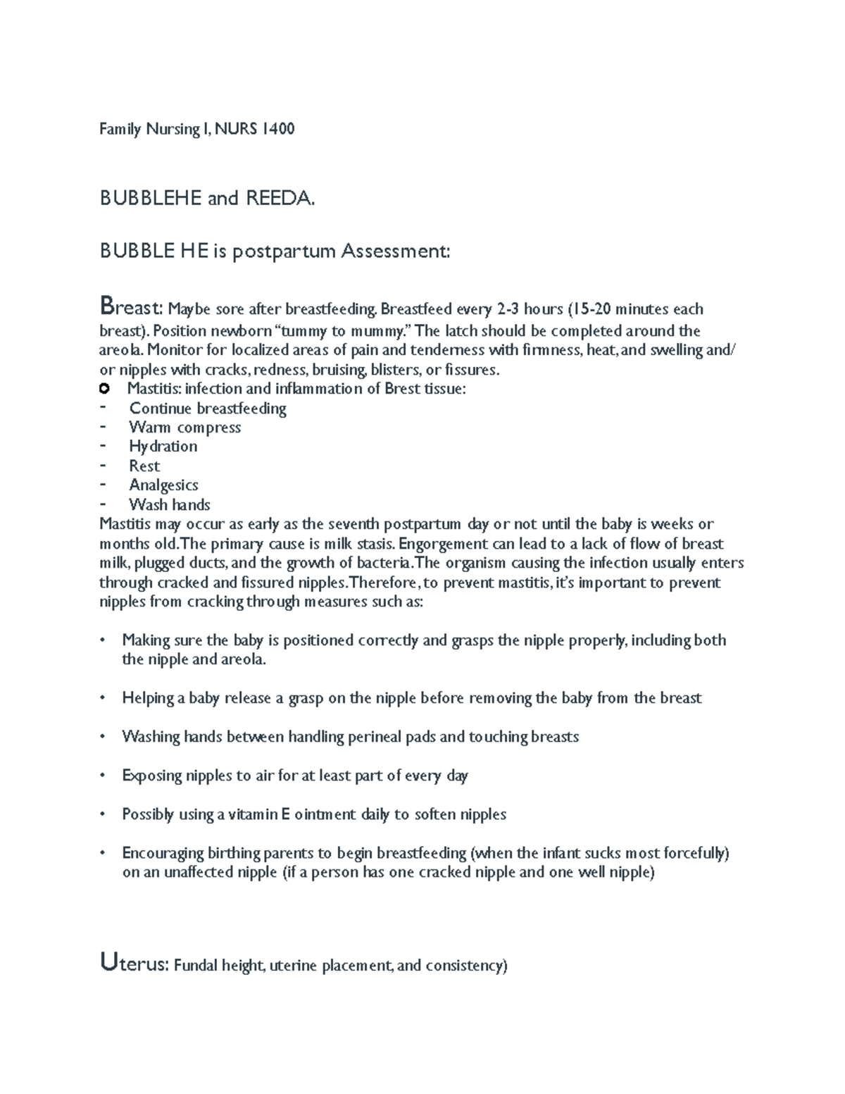 Bubble Reeda Family Nursing - Family Nursing I, NURS 1400 BUBBLEHE and ...