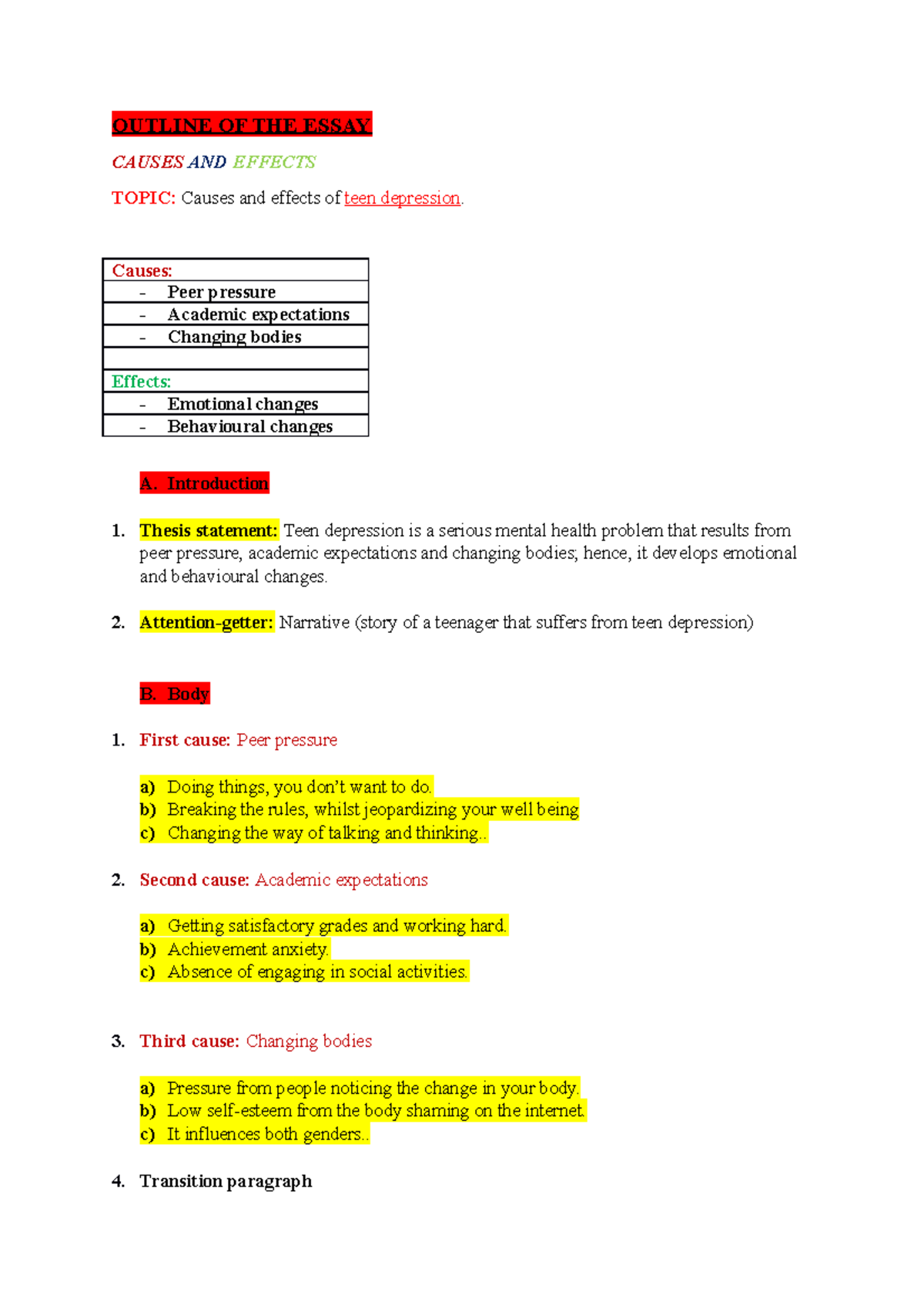 Cause and effect essay outline Altea Gjana - OUTLINE OF THE ESSAY ...