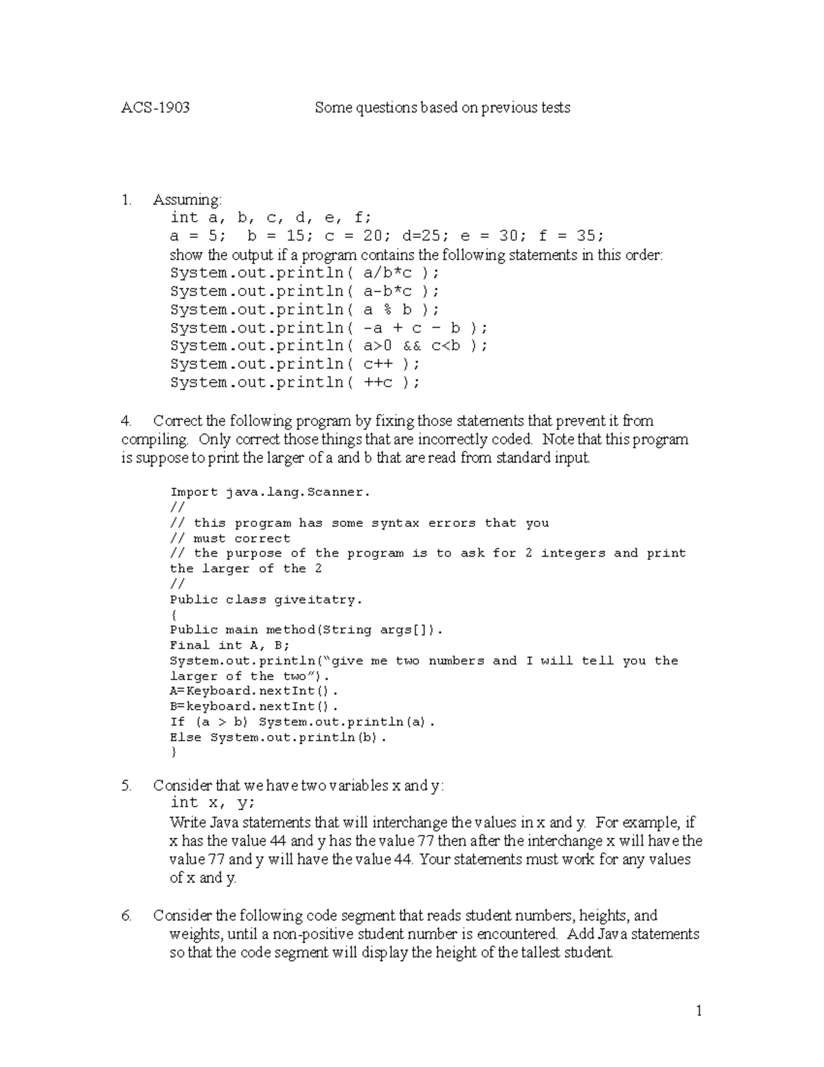 Sample/practice exam 7 October 2017, questions - ACS-1903 1. Some ...