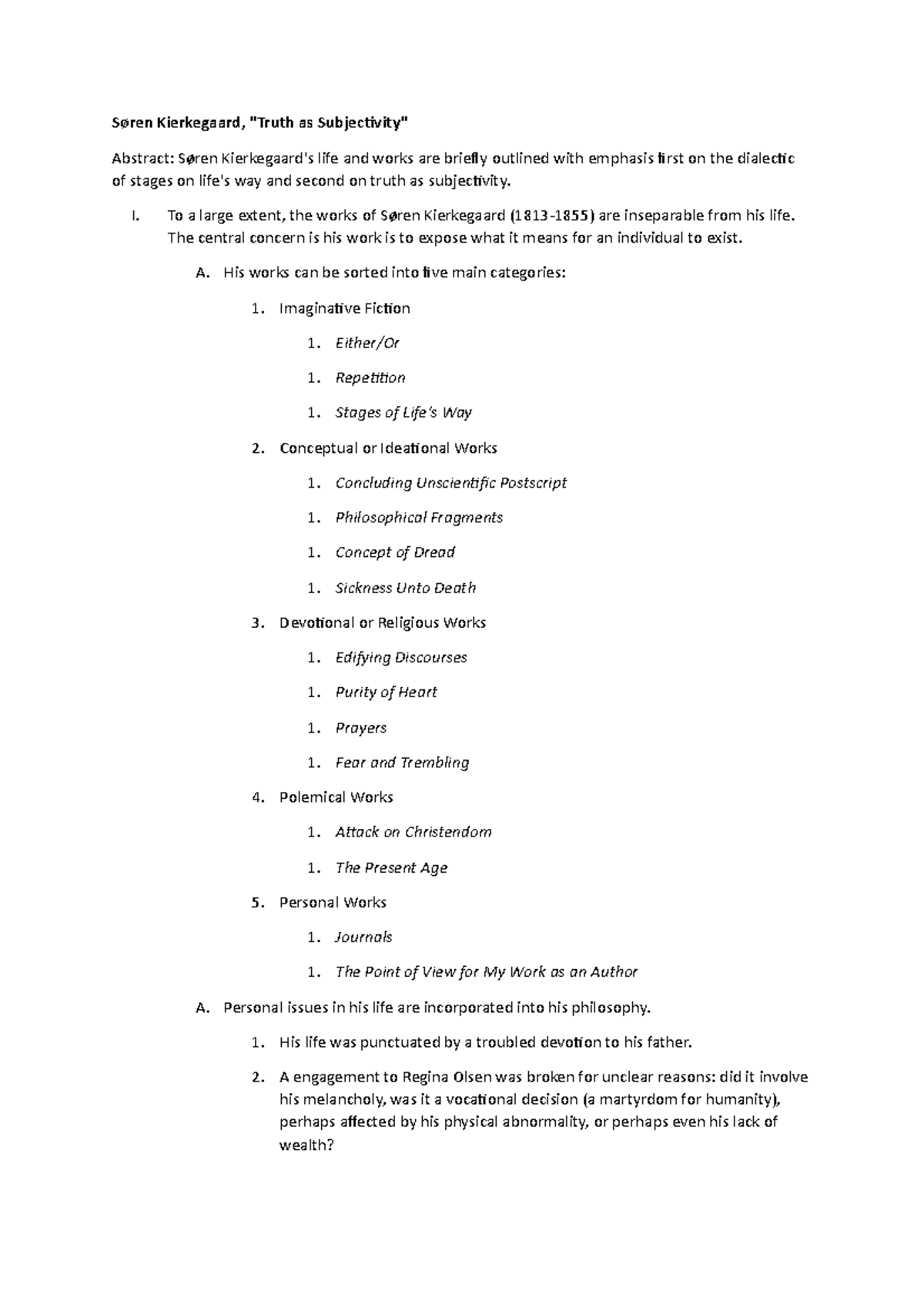 Søren Kierkegaard - Unit 1 - Søren Kierkegaard, "Truth as Subjectivity ...