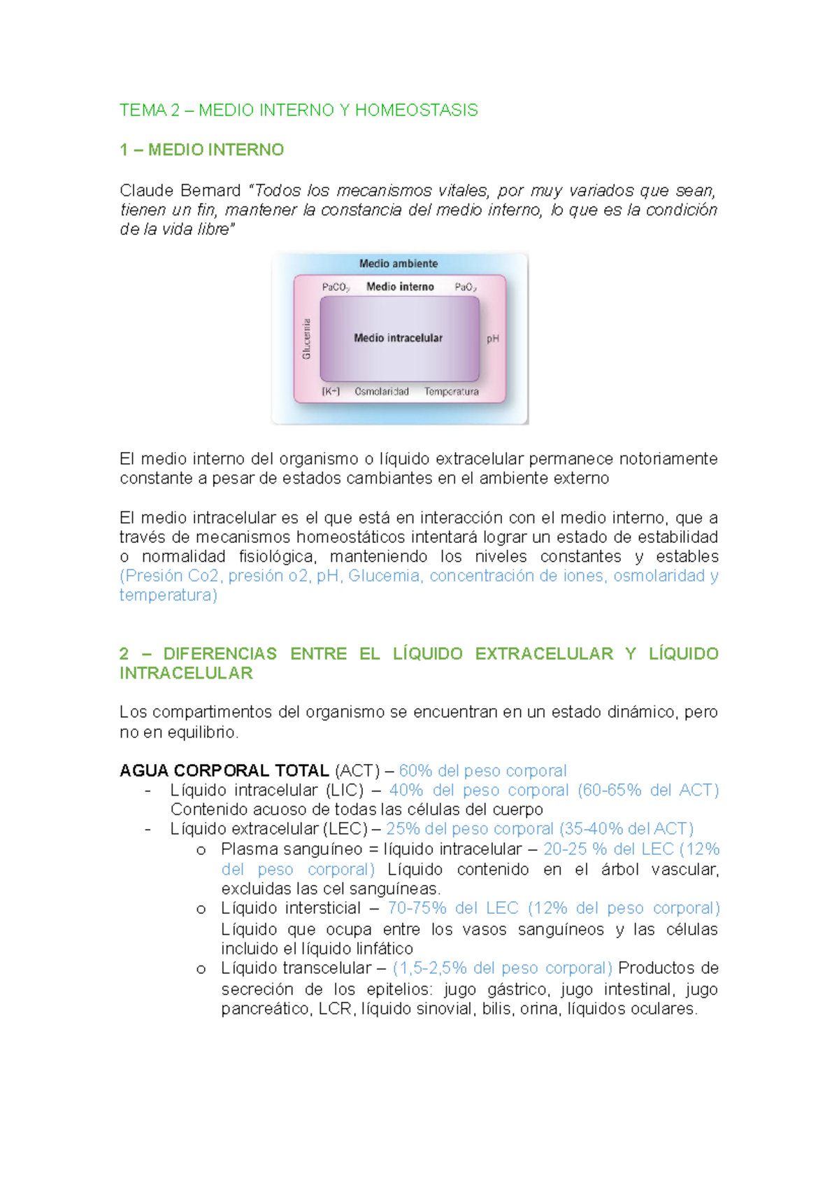 TEMA 2 - Medio Interno Y Homeostasis - TEMA 2 – MEDIO INTERNO Y ...
