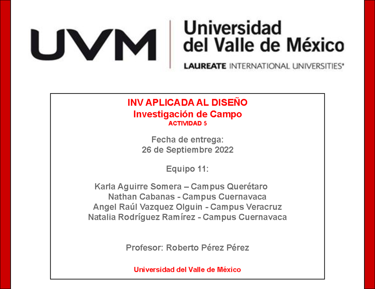 Actividad 5 inv. de campo - INV APLICADA AL DISEÑO Investigación de ...