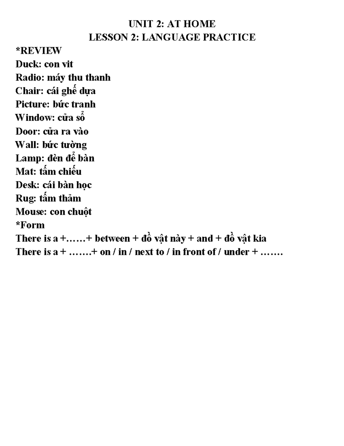 UNIT 2. At home . Language Practice - Anh Văn Cơ Bản 1 - UNIT 2: AT ...