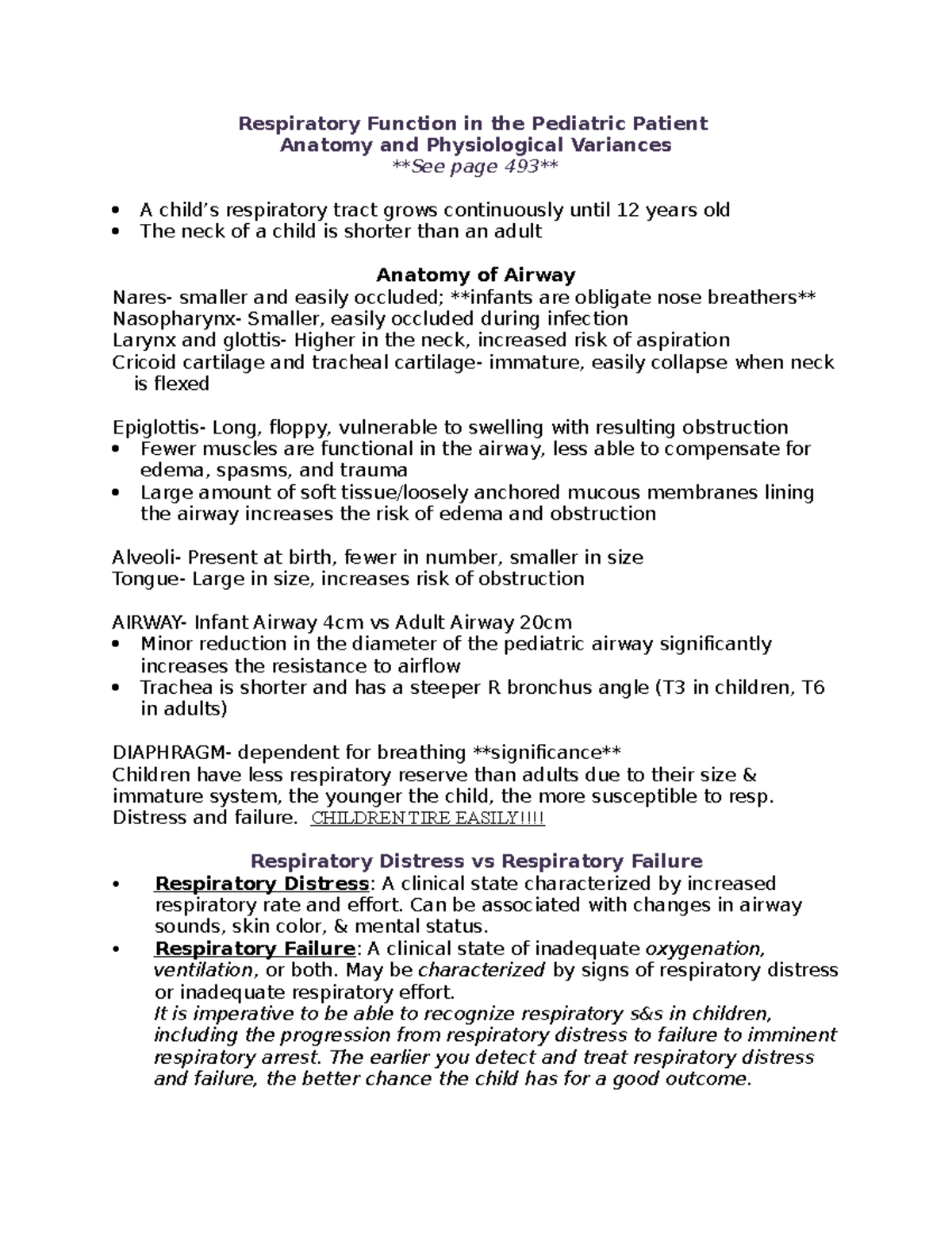 RESP lecture notes - n/a - Respiratory Function in the Pediatric ...