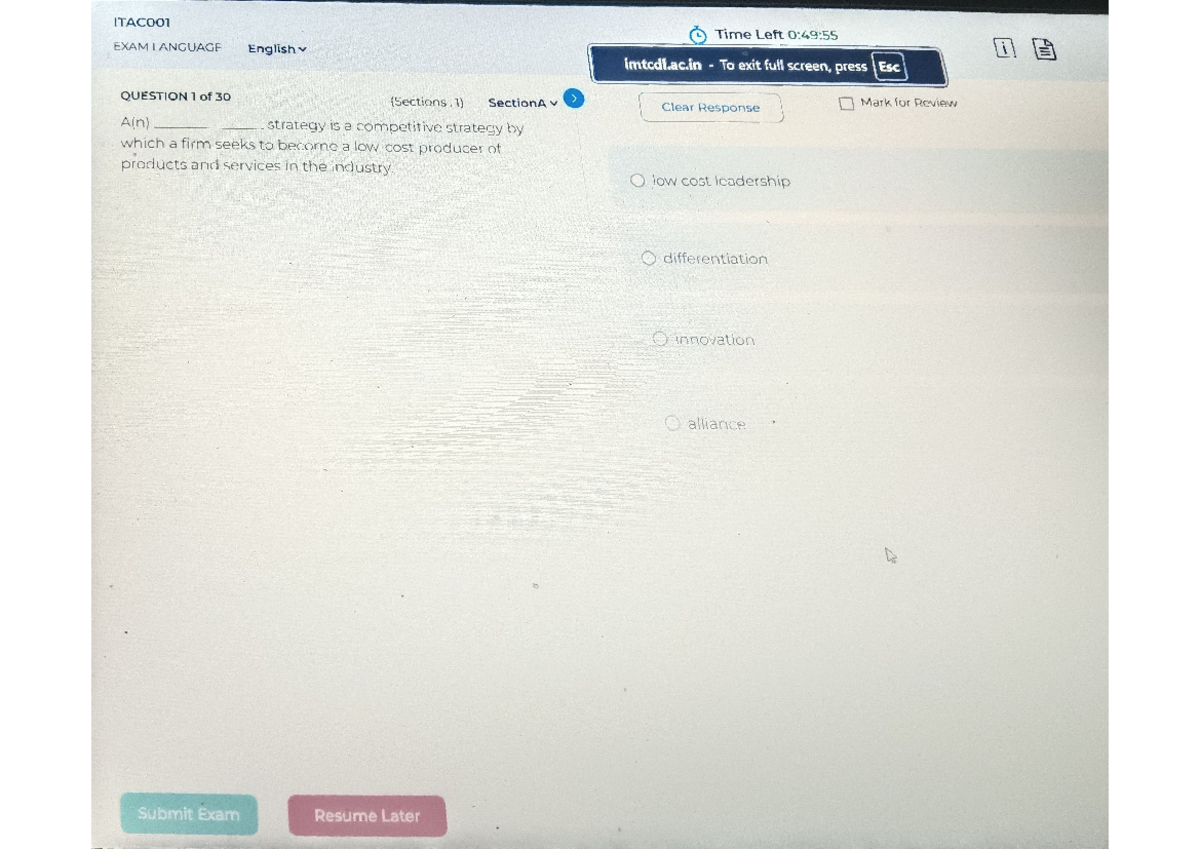 Split 20240719 2127 2 - No description is available - ITAC001 L Time Left 0:49:55 EXAM LANGUAGE ...