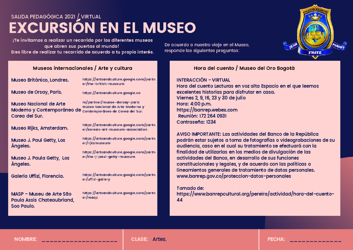 Ensayo y Analisis Excursion en el Museo Colorido Hoja de trabajo ...