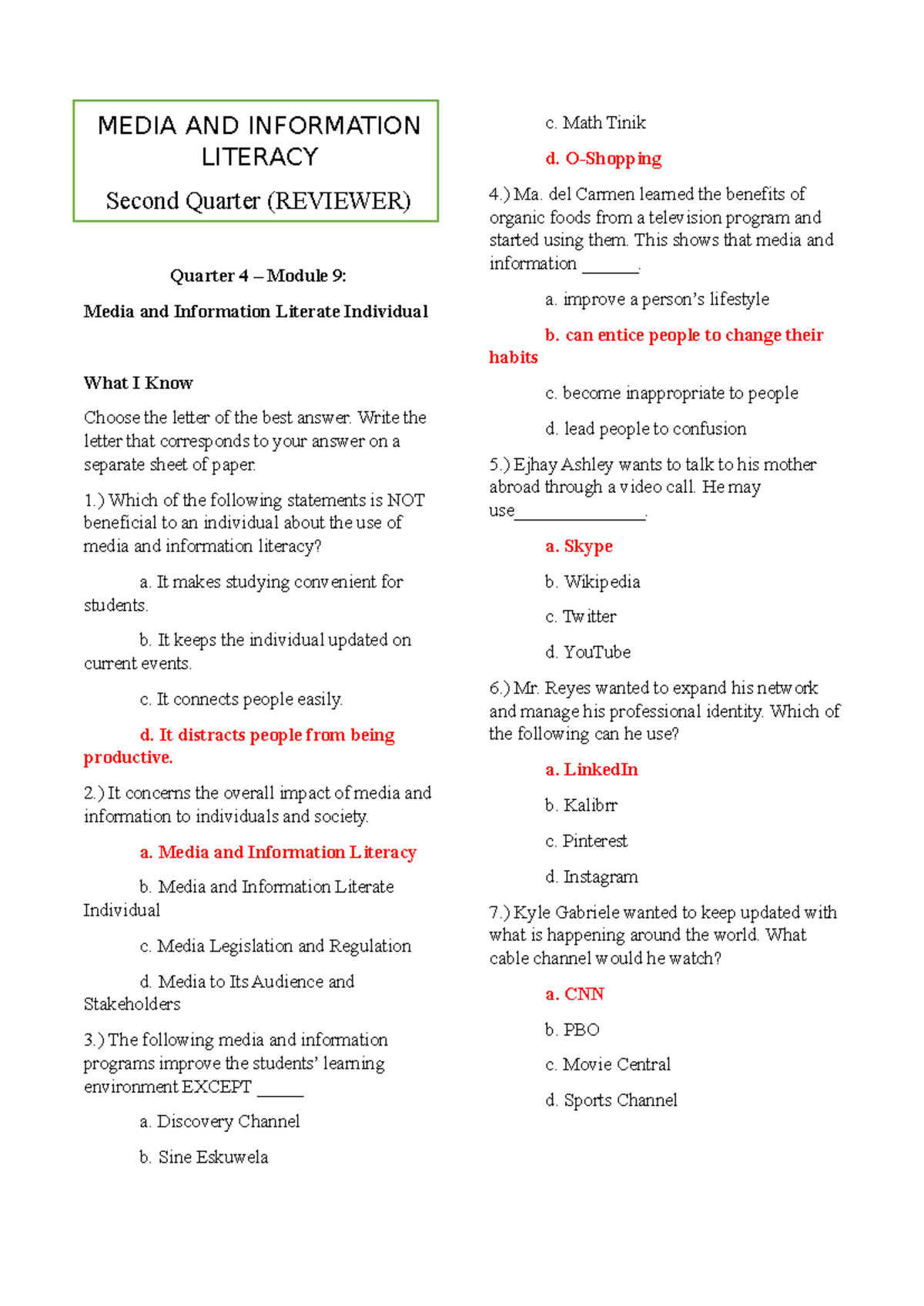 Media AND Information Literacy 2nd Quarter pointers to Review - MEDIA ...