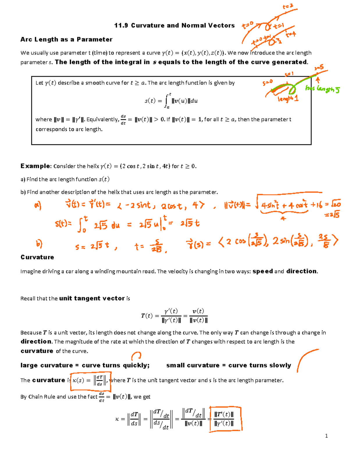 11 - Chapter 11.9 Review - 11 Curvature and Normal Vectors Arc Length ...