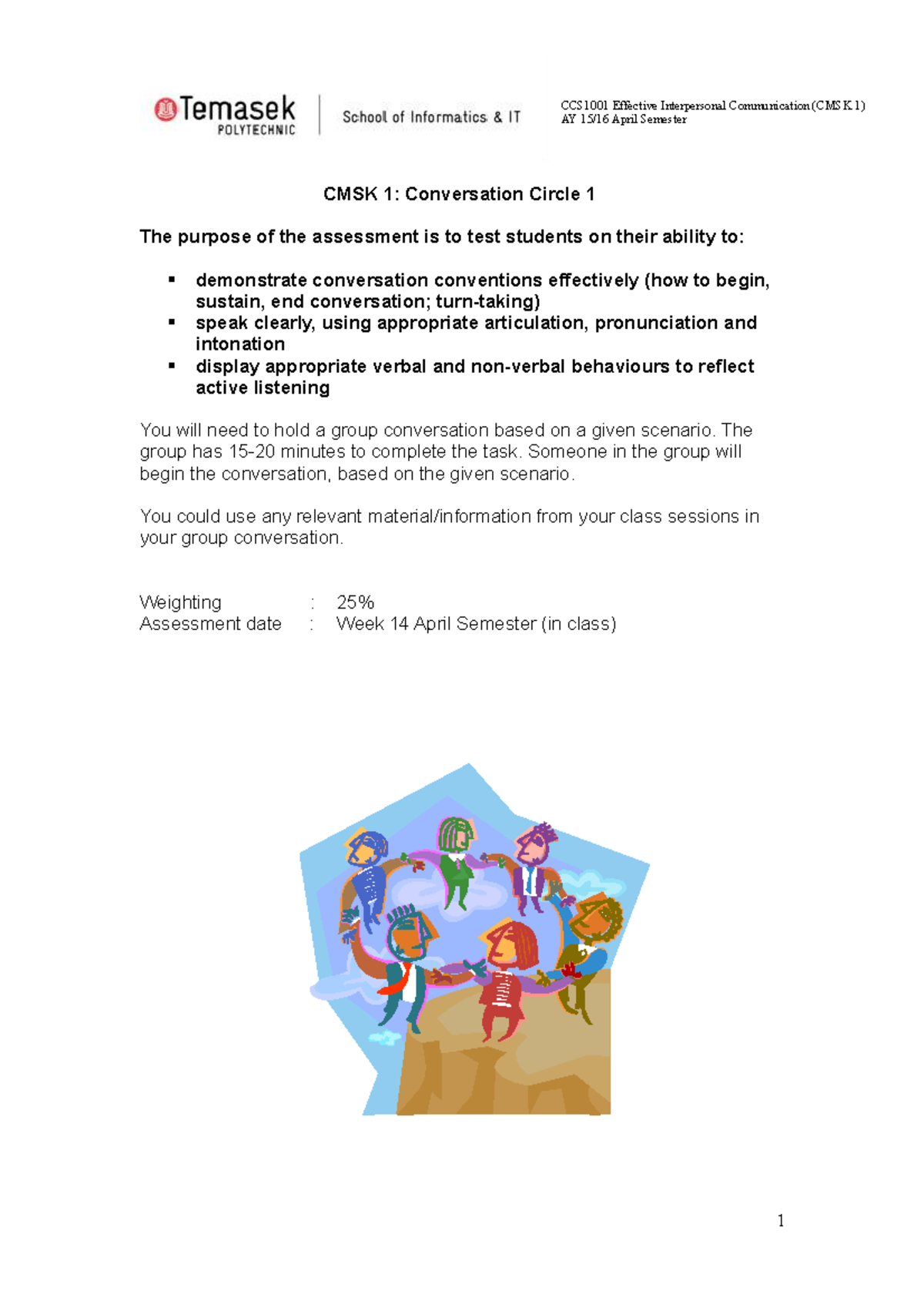 Apr15 Conversation Circle 1 marking scheme - CCS1001 Effective ...