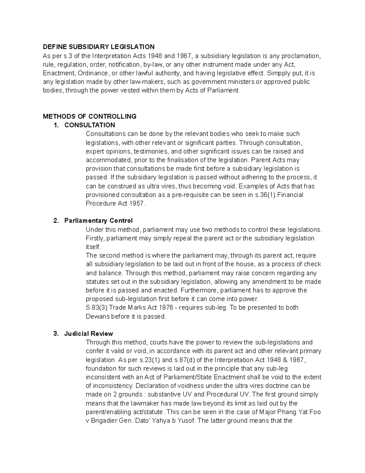 Sub. Leg - 1&a - DEFINE SUBSIDIARY LEGISLATION As per s of the ...