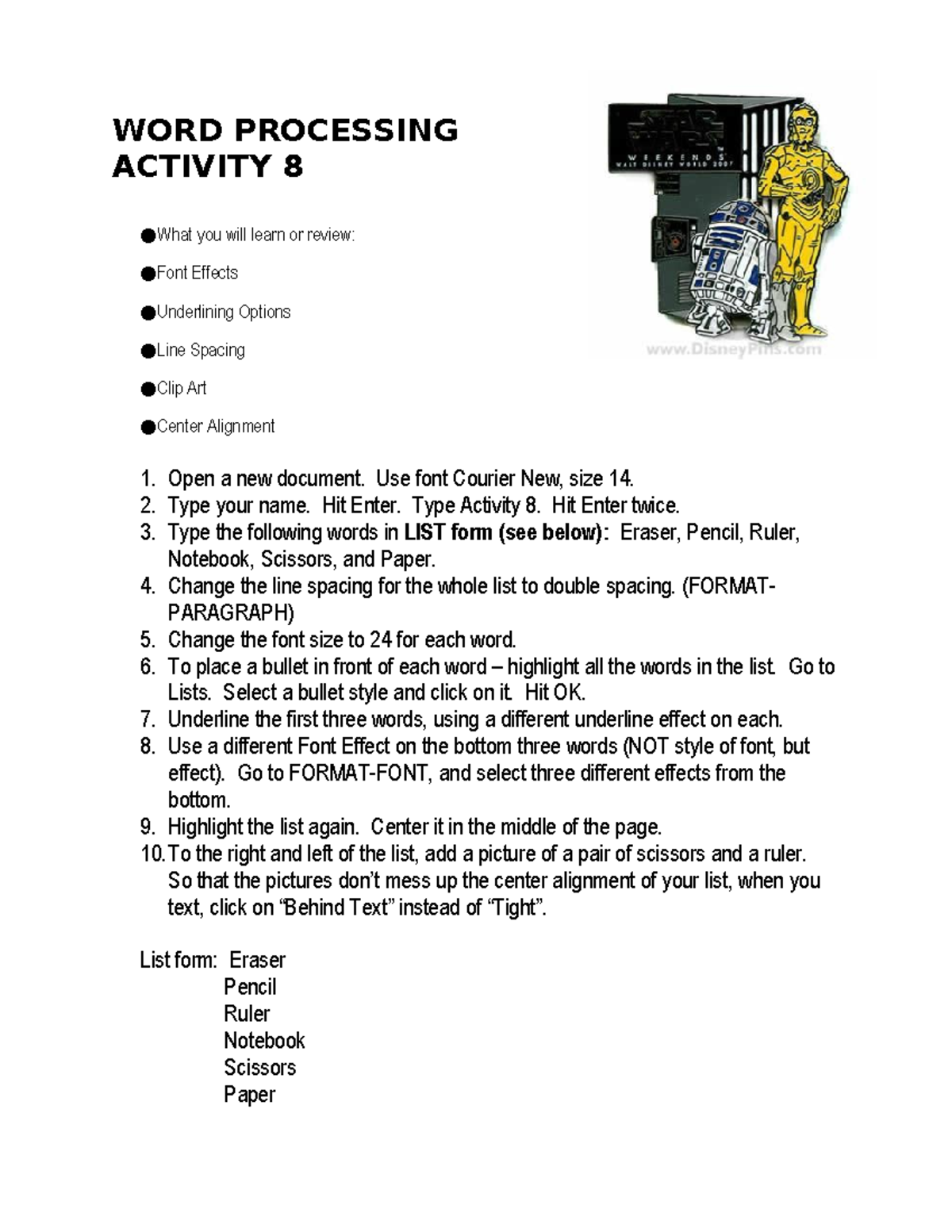 Landon sawyer's Copy of activity 8 doc - WORD PROCESSING ACTIVITY 8 ...