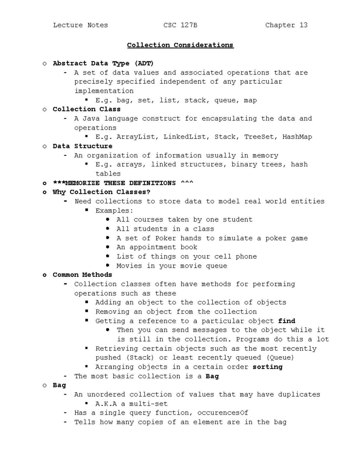 Collection Considerations - bag, set, list, stack, queue, map o ...