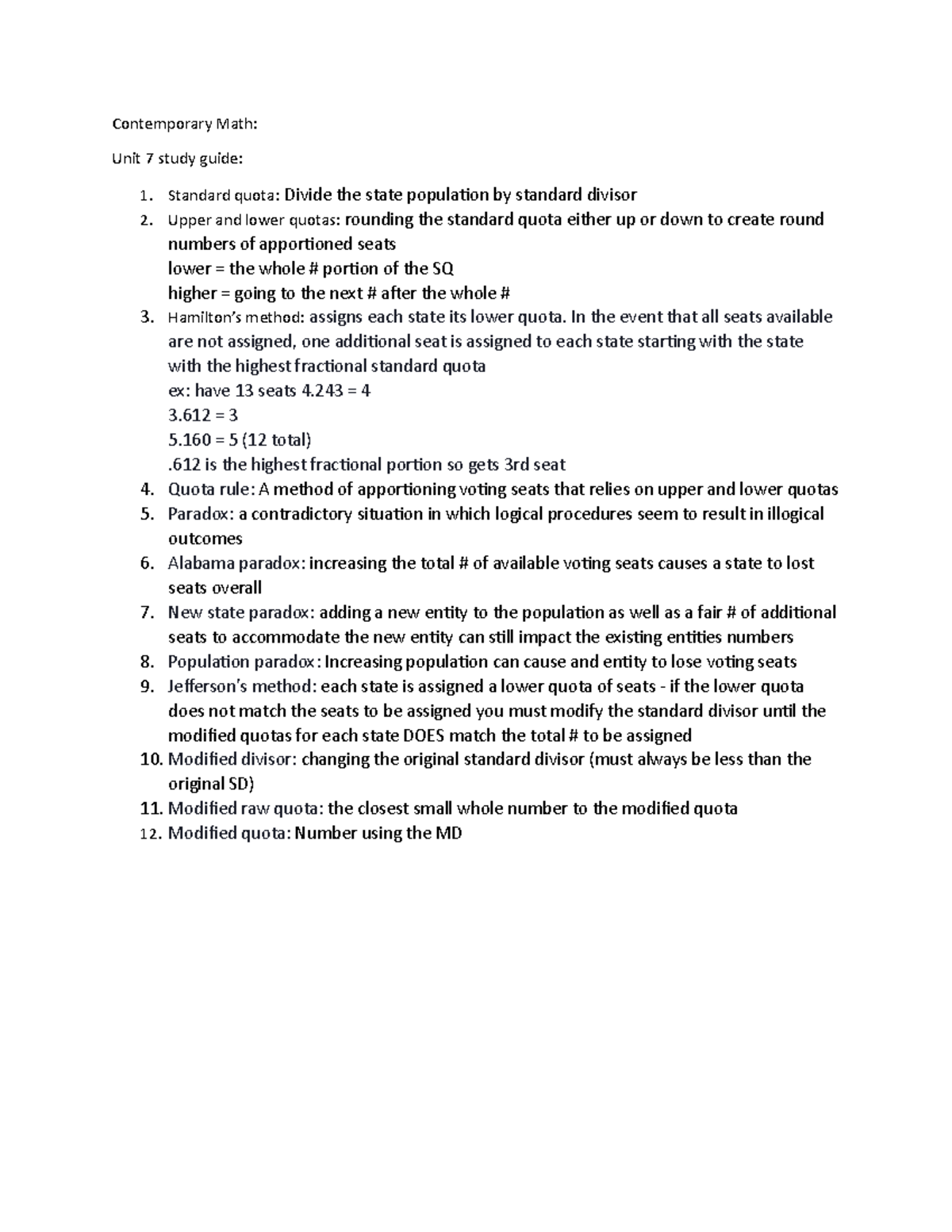 Contemporary math unit 7 study guide - Contemporary Math: Unit 7 study ...