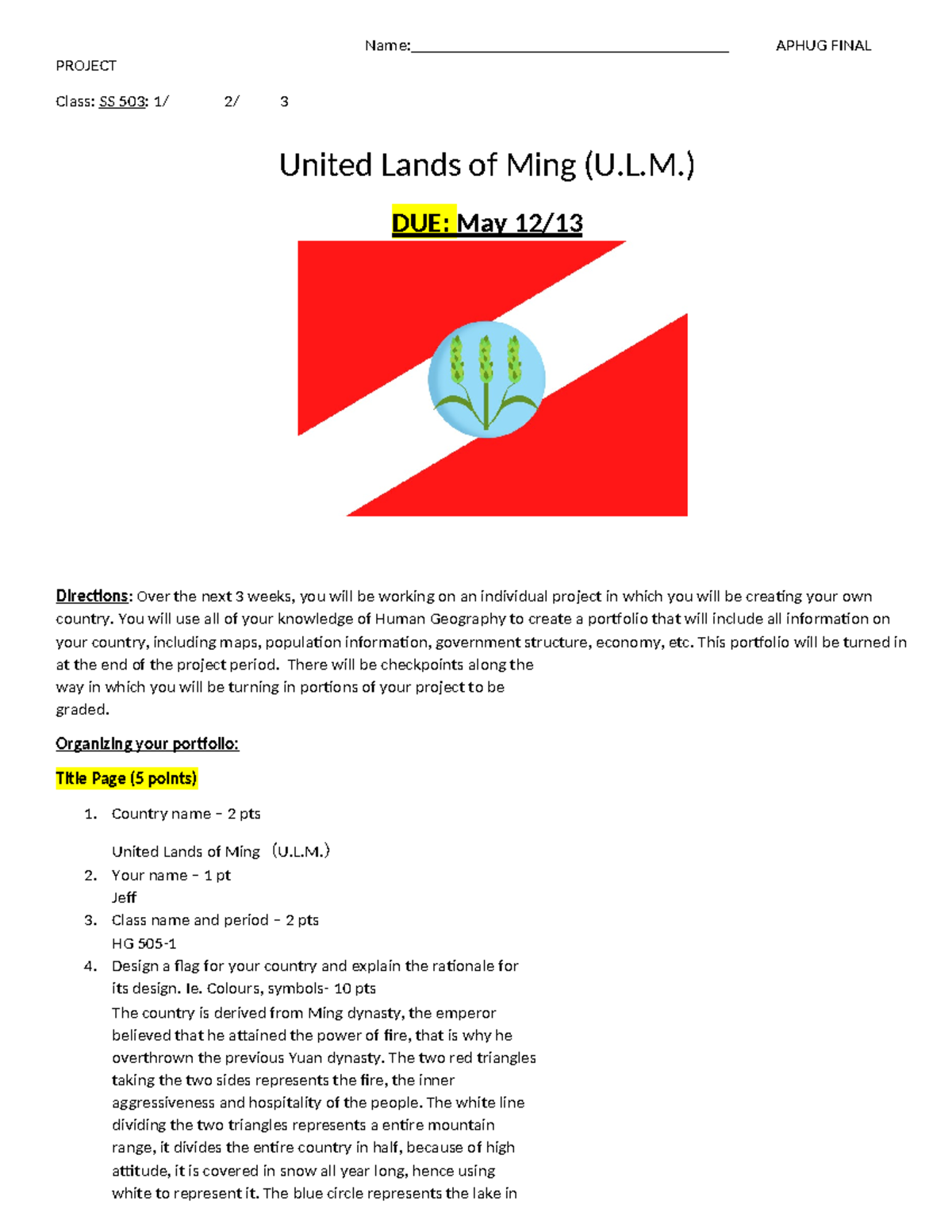 Final Project - Make Your Own Country - Name: APHUG FINAL PROJECT Class ...