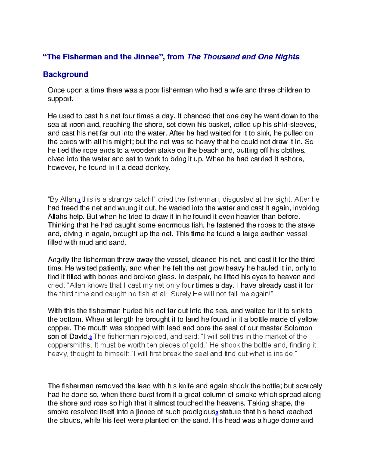 The Fisherman and the Jinnee - “The Fisherman and the Jinnee”, from The ...