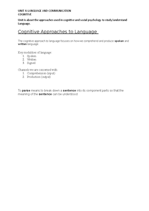 UNIT 3: SPEECH COMPREHENSION - COGNITIVE PSYCHOLOGY SPEECH ...