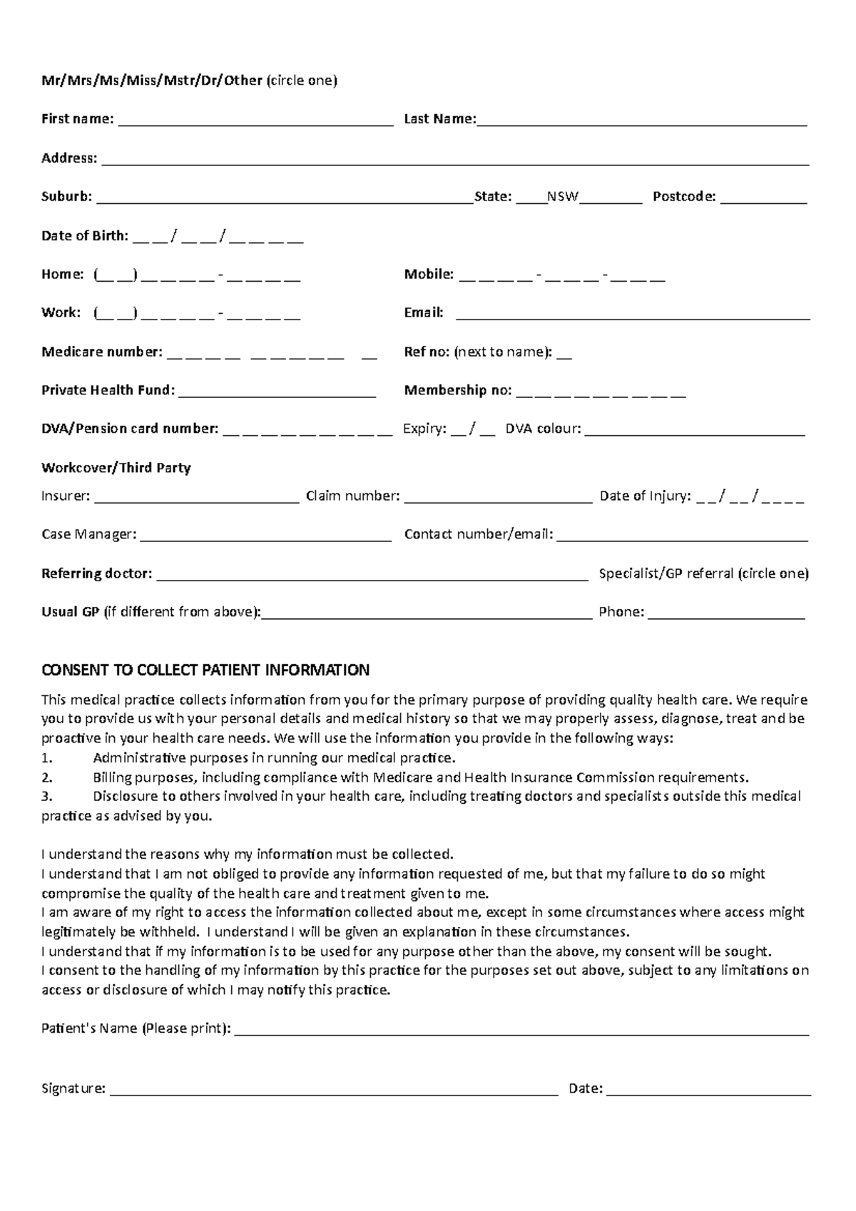 Comm3047 Balker Design A Patient Sheet Mr Mrs Ms Miss Mstr Dr Other