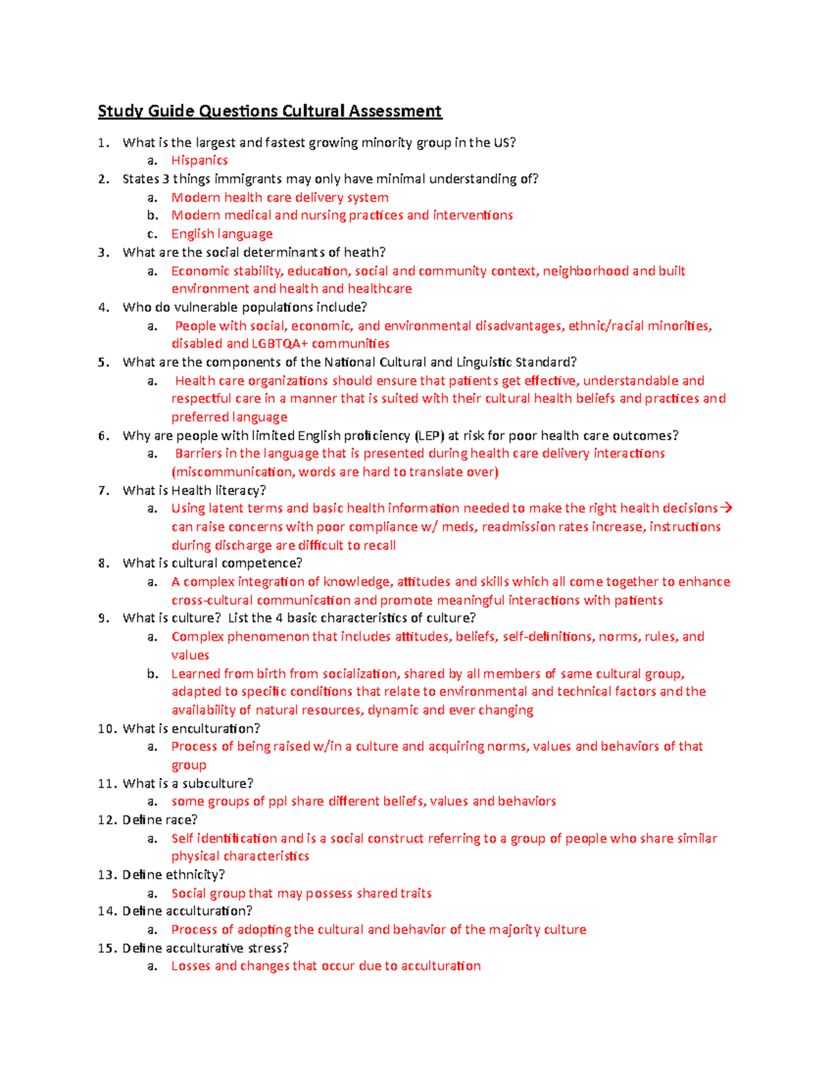 Study Guide Lesson 5 Questions Cultural Assessment - Study Guide ...