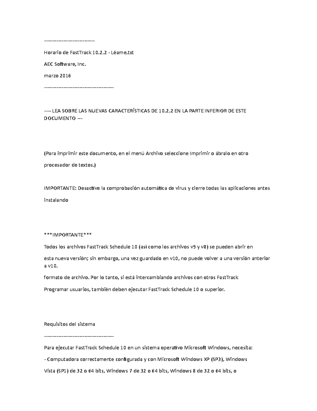 Fast Track 10 Schedule - Horario de FastTrack 10.2 - Léame AEC Software ...