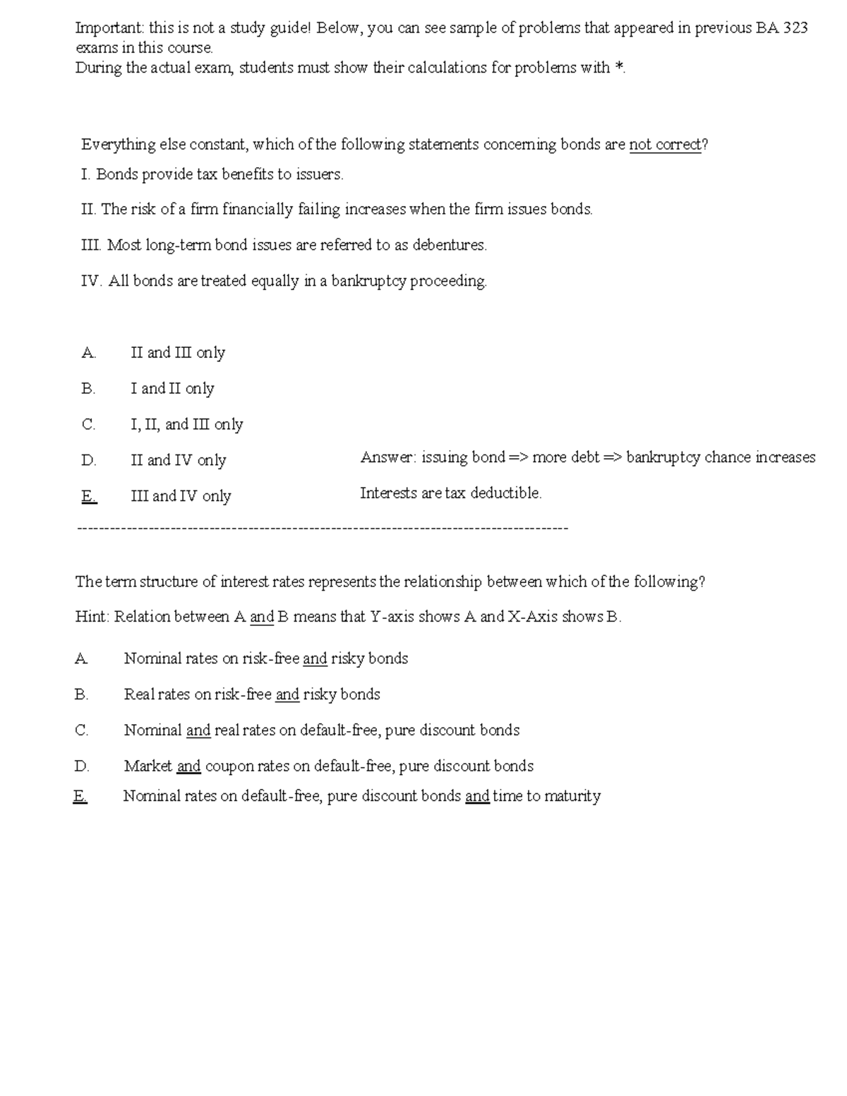 Sample problems exam 2 - questions - Important: this is not a study ...