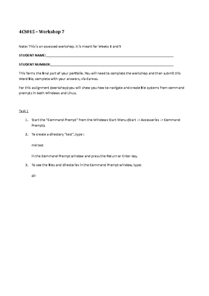 4CS015-Workshop 2 - Fjffjdhxhfjf - 4CS015 – Week 1 - Workshop Introduction This is a marked ...