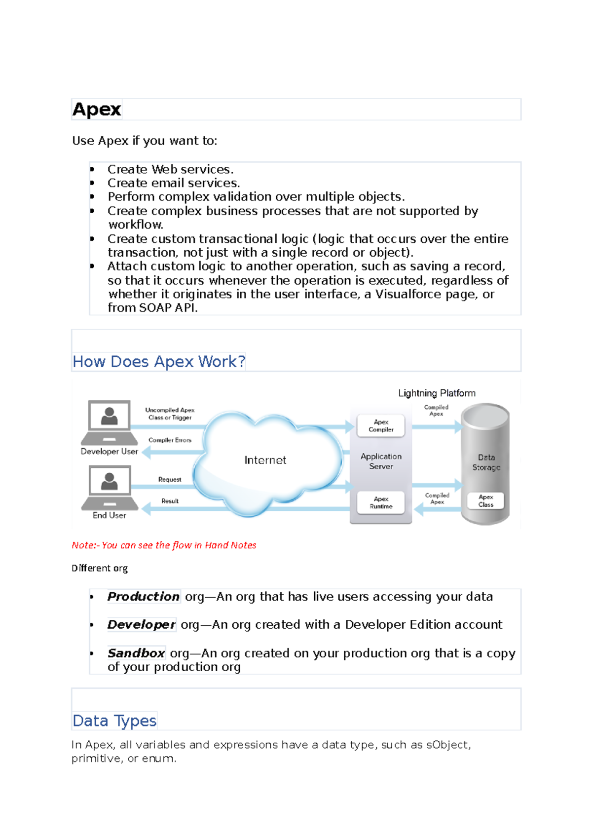 Salesforce Apex Notes - Apex Use Apex if you want to: Create Web ...