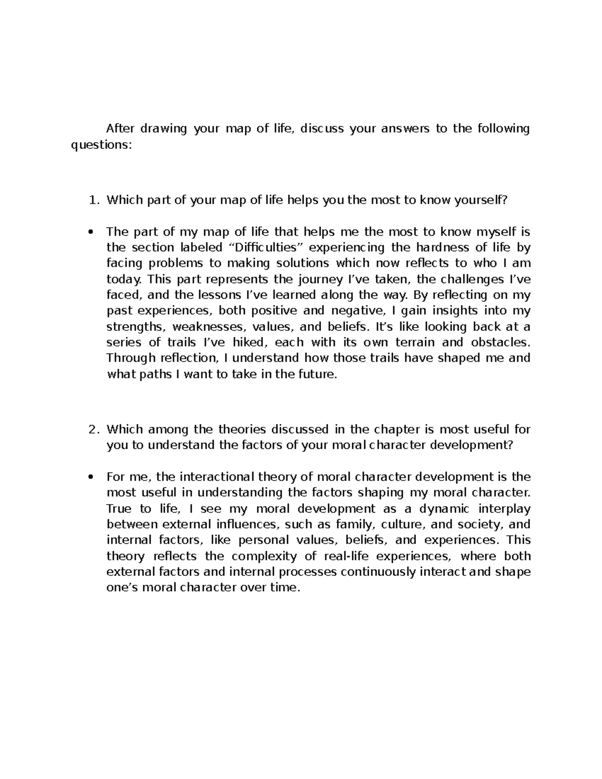 Ethics map of life - Map of life - After drawing your map of life ...